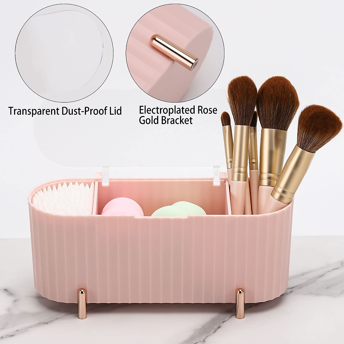 Tecbeauty Qtips Holder, 3 Grids Separate Cotton Swabs Dispenser, Cotton Ball Storage Box, Jar for Cotton Pads Bathroom Organizer Canisters - Pink