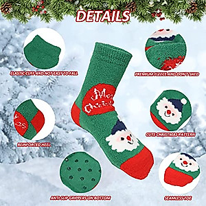 Gellwhu Adult Christmas Fuzzy Socks with Grips Plus Size Warm Winter Luxury Cozy Fluffy Holiday Socks Stocking Stuffers Gifts 10 Pairs C