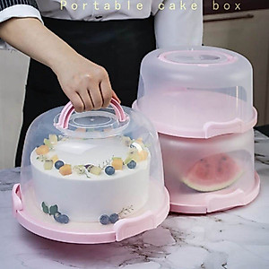 HomDSim Cake Carrier Round Cake Stand Plus Height Cake Container with Cupcakes Pad, Handle, Lid Reusable Package Box for Transporting Desserts,Pie,Toast,Fruit