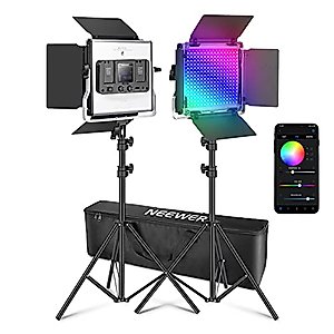NEEWER Upgraded 660 PRO II RGB LED Video Light with App Control&Stand Kit, 2 Pack Constant 50W No Color Shift/1% Precise Min Dimming/360° RGB/CRI97+/3200K~5600K for Game Streaming YouTube Photography