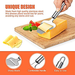 2 Pieces Stainless Steel Wire Cheese Slicer with Cheese Plane Tool, Adjustable Thickness Cheese Cutter for Soft, Semi-Hard, Hard Cheeses Kitchen Cooking Tool, Grey
