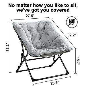 OAKHAM Comfy Saucer Chair, Foldable Faux Fur Lounge Chair for Bedroom and Living Room, Flexible Seating for Kids Teens Adults, X-Large, Gray