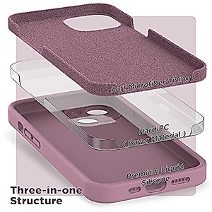 SURPHY Compatible with iPhone 14 Case with Screen Protector (Camera Protection + Soft Microfiber Lining) Liquid Silicone Phone Case 6.1 inch 2022, Lilac Purple