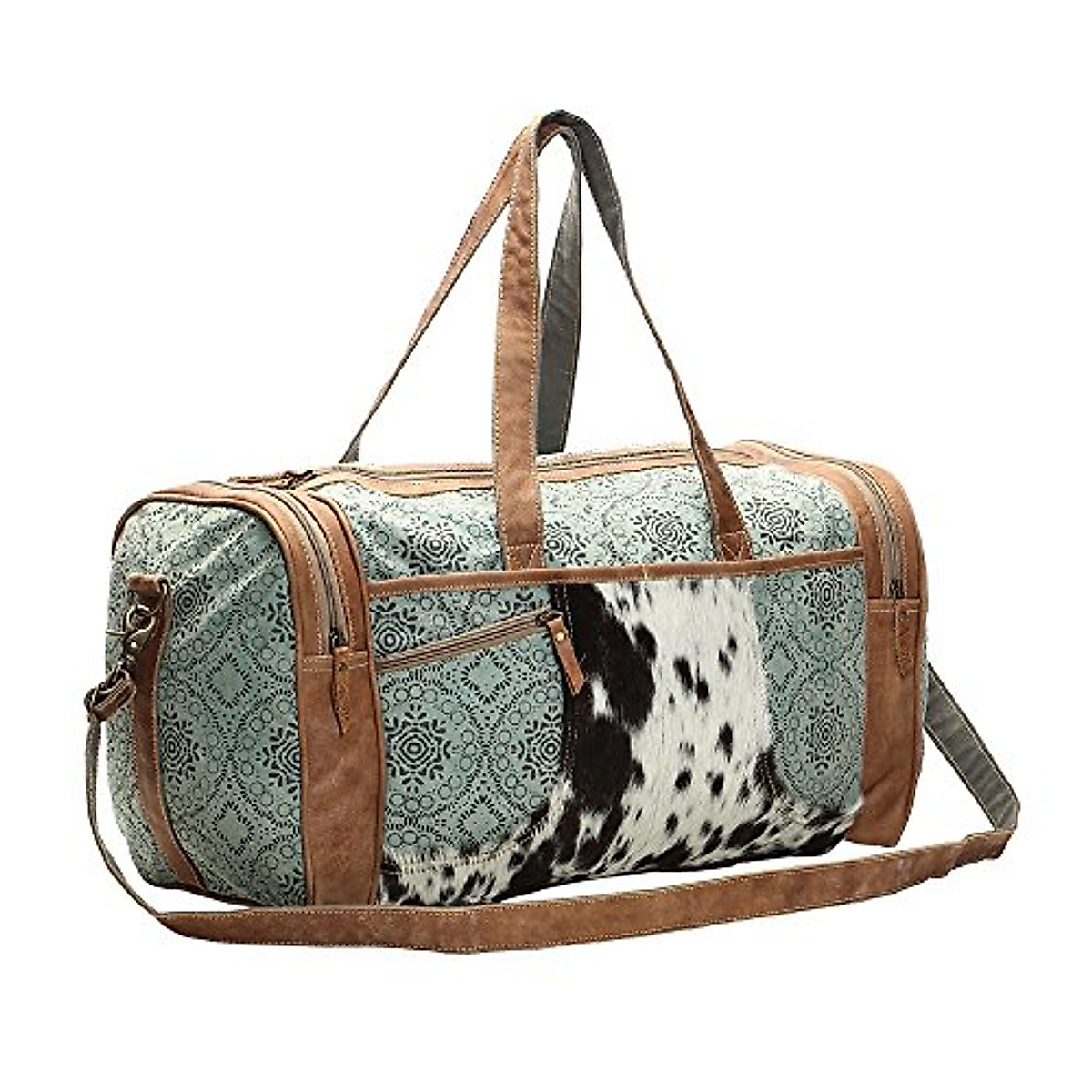 Myra Bag Floral Cowhide & Upcycled Canvas Travel Bag S-1160