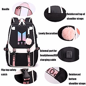 通用 BTS Backpack, Kpop Casual Backpack Black Laptop Backpack, Suitable For Students 11.8 in * 8.26 in * 17.3 in