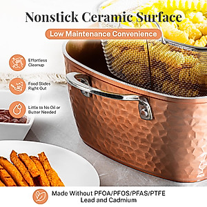 GOTHAM STEEL Nonstick Square Deep Frying Pan, 9.5” Large Cooking Pan with Ceramic Nonstick Coating, Deep Fryer Pot with Basket, 4 Pc Titanium Ceramic with Lid, Basket & Steamer Tray, Dishwasher Safe