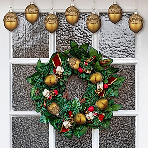 Lyrow 12 Pcs Christmas Acorn Ornaments Artificial Acorn Decor Farmhouse Small Hanging Ornament for Christmas Tree Plastic Mini Fake Acorns for Crafts Xmas Winter Party Decorations (Bronze)