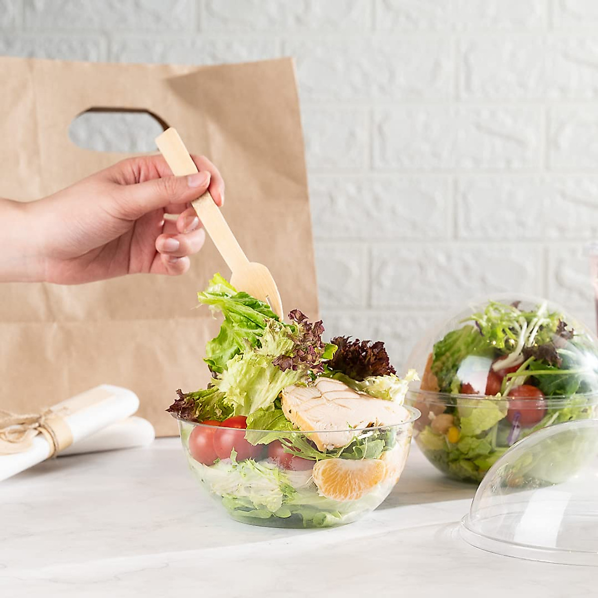 Thermo Tek 21 Ounce Salad Containers With Lids, 50 Sphere To Go Bowls With Lids - Airtight Dome Lids, Lightweight, Clear Plastic Disposable Salad Bowls With Lids, Keep Food Fresh, - Restaurantware