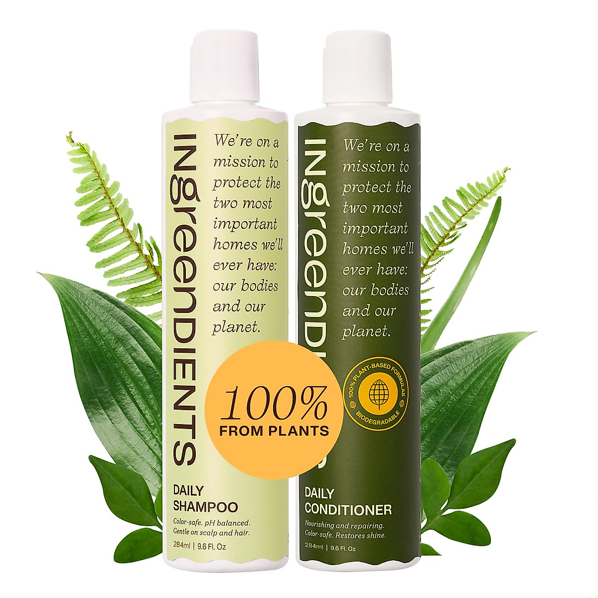 Ingreendients Non Toxic Vegan Shampoo and Conditioner with Organic Ingredients, Apple Cider Vinegar, Tea Tree Oil - Color Safe, Paraben & Gluten Free, Silicone & Sulfate Free, pH Balanced