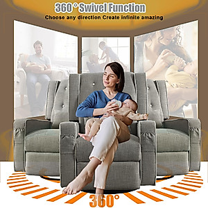 OQQOEE Rocking Chair Nursery Baby Rocker Swivel Chair Glider Rocker Recliner Cozy Swivel Rocking Chairs with Cup Holders,Pockets for Living Room Baby Room (Beige 1 PC)