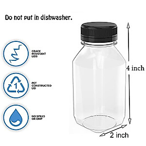 5 Pcs 5 oz Plastic Juice Bottle Reusable Transparent Bulk Beverage Containers for Juice, Milk And Other With Black Lids