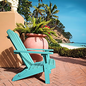 PolyTEAK Folding Adirondack Chair, Premium Weather Resistant Poly Lumber, Outdoor Patio Furniture, Up to 300 lbs, Plastic Adirondack Chairs for Patio Garden Fire Pit (Classic, Blue)