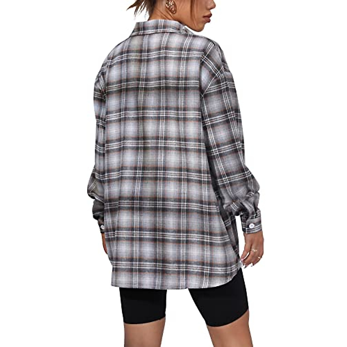 LYANER Women's Long Sleeve Plaid Collar Button Down Boyfriend Shirt Blouse Top Grey 3X-Large