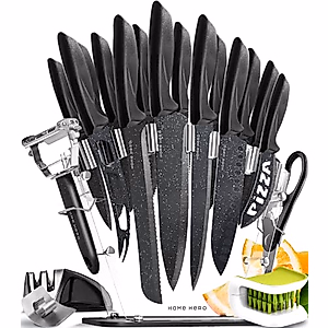 Home Hero Kitchen Knife Set, Steak Knife Set & Kitchen Utility Knives - Ultra-Sharp High Carbon Stainless Steel Knives with Ergonomic Handles (20 Pc Set, Granite)