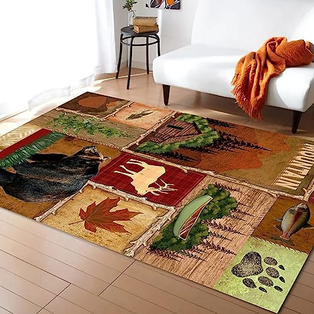 Rustic Lodge Bear, Bear Rugs for Cabin, Living Room, Deer Rug Bedroom Carpet Soft Large, Easy to Clean, Washable Rug, 2x3 ft DS8