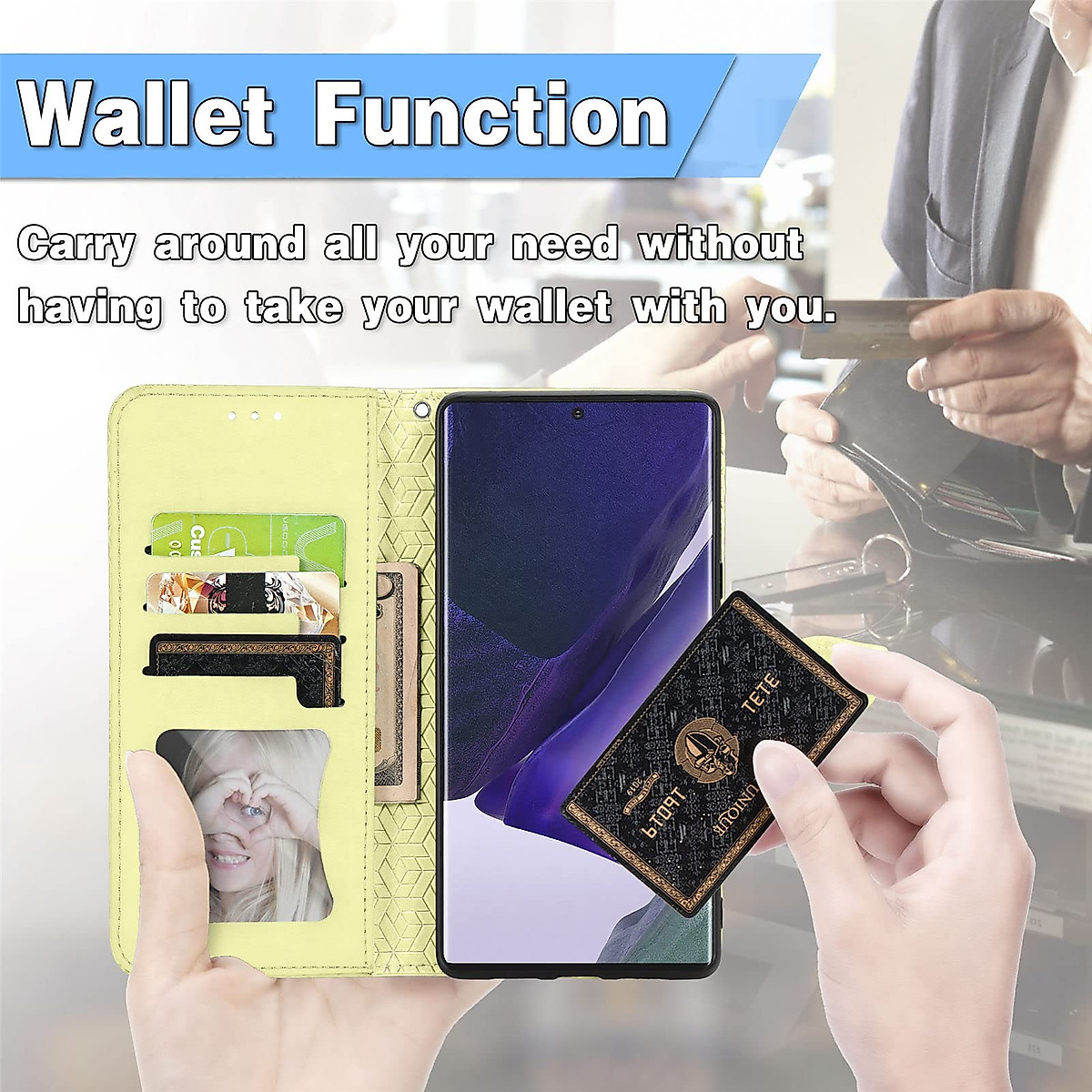 ONV Wallet Case Compatible with Samsung Galaxy S9 Plus -Solid Color Emboss Feather Flip Phone Case with Strap Card Slot Magnet Leather Shell Flip Stand Cover for Samsung Galaxy S9 Plus [MZY] -Yellow