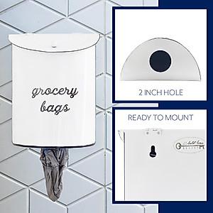 AuldHome Rustic Grocery Bag Holder; Wall-Mounted Vintage Enamelware Farmhouse Style Plastic Bag Dispenser for Kitchen or Laundry Room