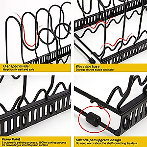 Eydeal Pan Organizer Under Cabinet, Pot Racks For Lid Dish Cookie Sheet Bakeware Skillet Cutting Board, Kitchen Storage with 10 Adjustable Compartment Black