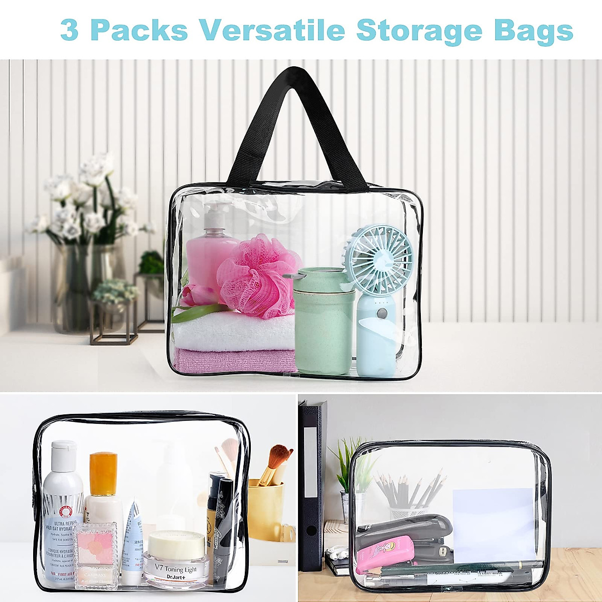 Heavy Duty Clear Backpack 4PCS Clear Bookbags Clear Backpack Stadium Approved with Storage Bags Transparent Backpack for Students Adults See Through Backpack for Security Stadium School Travel Work