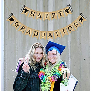 JOZON Happy Graduation Burlap Banner Jute Graduation Bunting Banner Garland 2021 Graduation Decorations Grad Party Decor for College, Senior, High School Party Supplies