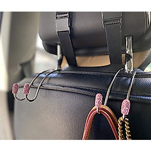 JOJOY LUX 2 Pack Seat Back Organizers, Bling Diamond Universal Car Headrest Hangers, Strong and Durable Auto Backseat Storage Hooks (Pink)