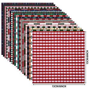 Tatuo 40 Pcs Christmas Cotton Fabric Craft Bundle Squares Christmas Homespun Patchwork Sewing Quilting Fabric Plaid Check Fabric Squares Christmas Holiday Collection 6 x 6 Inch for DIY