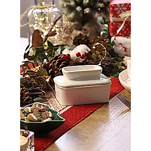 Sweese 310.101 Porcelain Butter Dish with Water - French Butter Keeper Crock - Perfect for West Coast Butter - Spreadable without Refrigeration, White