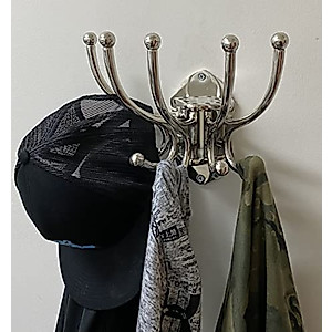 Vandy Ideal Metal Swivel Hook Heavy Duty Folding Swing Arm Quintuple Coat Hook with Multi Five Foldable Arms Towel/Clothes Hanger for Bathroom Kitchen Garage Wall Mount Hanger, (DH8018)