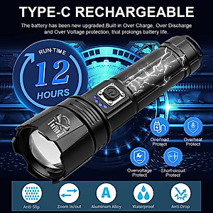 Poslani Flashlights LED High Lumens Rechargeable,Brightest 950000 lumens Flash Light, High Power Tactical Flashlight,Handheld Waterproof Flashlights for Emergency Camping Gift