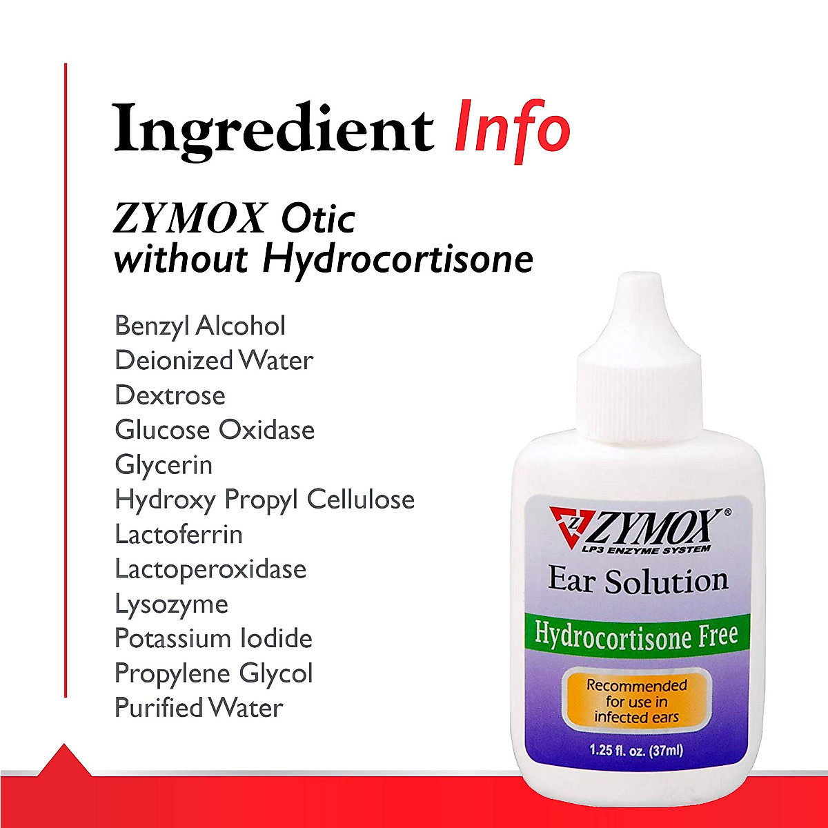 Zymox Otic Enzymatic Ear Solution for Dogs and Cats to Soothe Ear Infections Without Hydrocortisone, 1.25oz