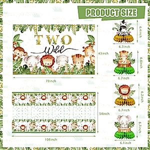 Two wild Birthday Decorations for Boys Girls, 159 Pcs Jungle Safari Theme Party Supplies for Baby - Two wild Backdrop, Cake, Cupcake Toppers, Cupcakes Wrappers, Balloons, Tablecloth, Palm Leaves,