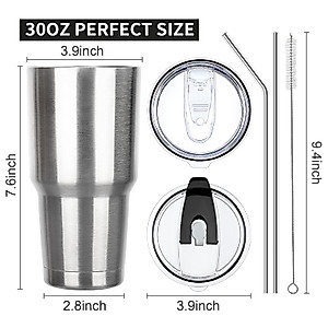 FristChoice 30 oz Tumbler with Lids and Straws Double Wall Insulated Tumbler Cup,Stainless Steel Leak-proof Thermal Coffee Tumbler Powder Coated Travel Mug for Cold and Hot Beverages,Silver