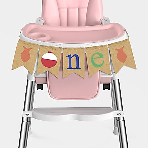 Fishing Theme ONE Highchair Banner Boy Girl 1st Birthday Party Jute Burlap High Chair Garland Decoration
