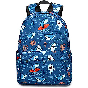 CAMTOP Preschool Backpack for Kids Boys Toddler Backpack Kindergarten School Bookbags (Cute Shark-Navy) Medium