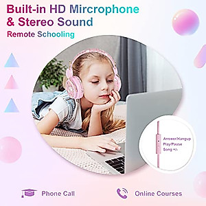 QearFun Unicorn Headphones for Girls Kids for School, Kids Wired Headphones with Microphone & 3.5mm Jack, Teens Toddlers Noise Cancelling Headphone with Adjustable Headband for Tablet/Smartphones