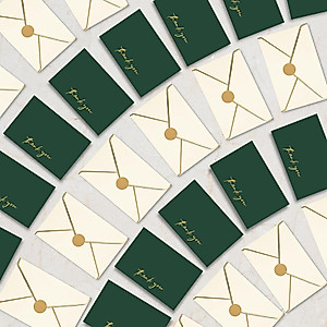 AZAZA 48 PCS Thank You Cards with Envelopes 4x6, Green Wedding Thank You Cards Gold Foil, Minimalistic Blank Thank You Notes for Graduation Baby Shower Bridal Shower (Green)