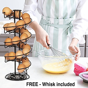 WOODLAND ACRES Rotating Spiral Egg Dispensing Rack, Egg Skelter, Countertop egg storage & display. INCLUDES Matching Egg Collecting Basket