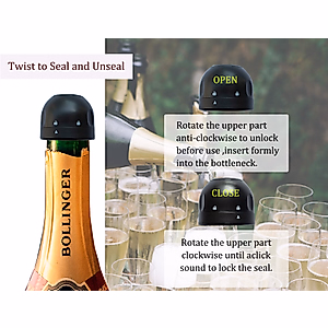 YOOHOTOUCH Champagne Stopper,2Pack Mini Champagne Saver Stoppers, Reusable Vacuum Leakproof Champagne Sealer,Perfect for Champagne, Cava, Prosecco & Sparkling Wine Bottle