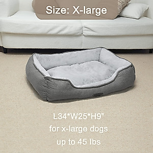 DEBANG HOME Dog Bed for Large Dogs,Medium Dog Bed for Medium Dogs,Calming Dog Beds,Anxiety Comfy Durable Pet Beds with Reversible&Washable Cushion,Square Dog Bed in Grey Color