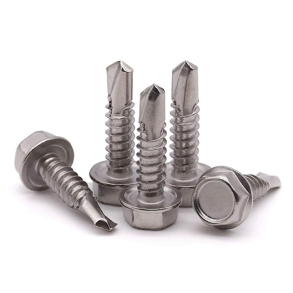 #10 x 1 (50 Pack) Hex Washer Head Self Drilling Screws (1/2" to 2-1/2" Available), Hex Drive, Flange Hex Self Tapping Screws, 410 Stainless Steel Sheet Metal Screws, No Pre-drilled Needs