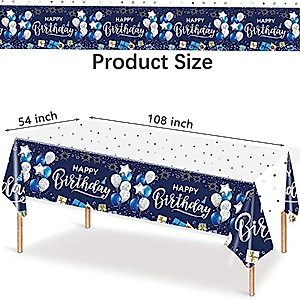 UOMNICUE Happy Birthday Tablecloths, 2 Pack Navy Blue and Silver Waterproof Stainproof Plastic Disposable Rectangle Birthday Table Cover for Kids Boys Girls Baby Shower Birthday Party Decorations