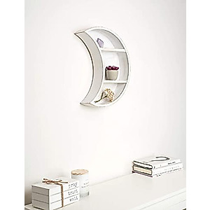 Moon Shelf for Crystals - Crystal Shelf Display and Crystal Holder - Crystal Display Shelf - White Crescent Moon Shaped Shelf - Boho Nursery Decor - Nursery Shelves for Bedroom, Kids Room, Baby Room