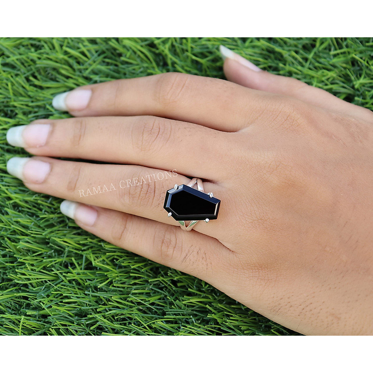 Black Onyx Coffin Silver Ring | Natural Black Onyx Sterling Silver 925 Handmade Coffin Ring | Handmade Jewelry