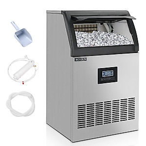 ROVSUN 200LBS/24H Commercial Ice Maker, Freestanding/Under Counter Industrial Ice Machine with Time Reservation, 29lbs Storage Bin, LED Panel & Water Filter for Home Office Restaurant Bar Cafe