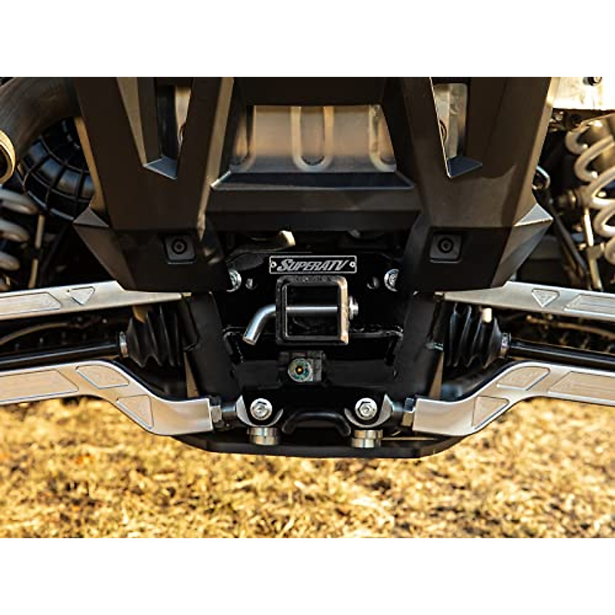 SuperATV Black Rear Receiver Hitch for 2018-2021 Polaris RZR XP Turbo S | 2019-2021 RZR XP 4 Turbo S | Fits Standard 2" Attachments | 3/16" Heavy-Duty Steel | Includes Cotter Pin and Hitch Pin