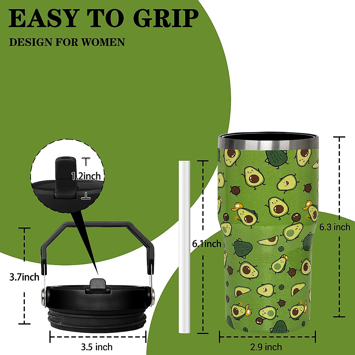 Avocado Stuff, Avocado Travel Mug, Coffee Tumbler for Women, with Flip Straw and Top Handle Tumbler Avocado Gifts,Unique Birthday Gifts 20 OZ