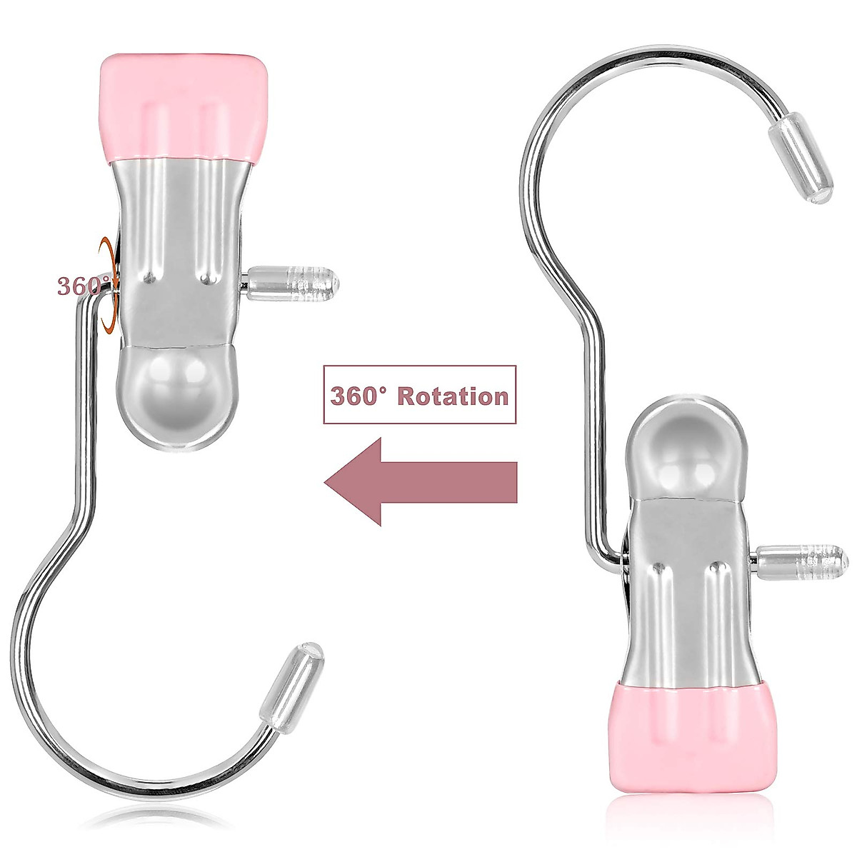 ODILCO 24Pack Boot Hanger Clips, Pink Hook Clips Hanger Clips Hold Hanging Clothes Pins Hooks - Portable Stainless Steel Home Travel Hangers Clips