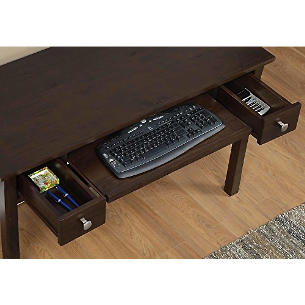 SIMPLIHOME Avalon SOLID WOOD Contemporary 47 Inch Wide Writing Desk in Dark Tobacco Brown, For the Office Desk, Writing Table, Workstation and Study Table