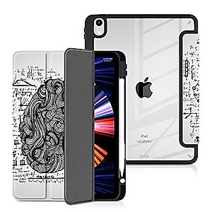 Batianda Case for iPad Air 11 inch 2024 M2/ iPad Air 5th/4th 2020 10.9 inch [Built-in Pencil Holder] Shockproof Cover with Clear Transparent Back Shell TPU Bumper Auto Sleep/Wake, Brain