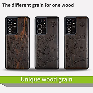 Carveit Wood Case for Galaxy S21 Ultra Case [Natural Wood & Black Soft TPU] Shockproof Protective Cover Unique & Classy Wooden Case Compatible with Samsung S21 Ultra 5G (Compass Maps-Blackwood)